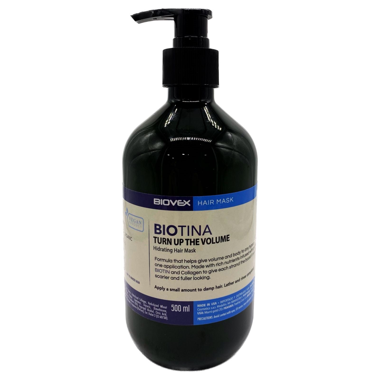 BIOVEX VEGAN HIDRATING HAIR MASK BIOTINA (TURN UP THE VOLUME) 500ML ...